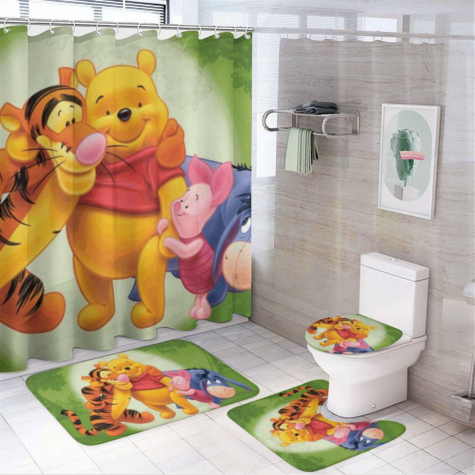 Winnie The Pooh Shower Curtain Sets Cartoon Bathroom Sets with Shower ...