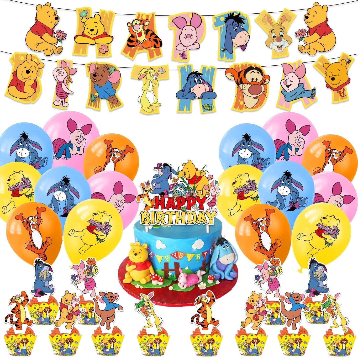 Winnie The Pooh Themed Birthday Party Supplies Set - Includes Happy ...