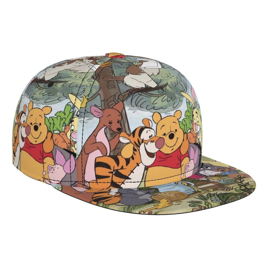 Winnie the Pooh Adjustable Flat Brim Baseball Cap Snapback Hat Hip Hop ...