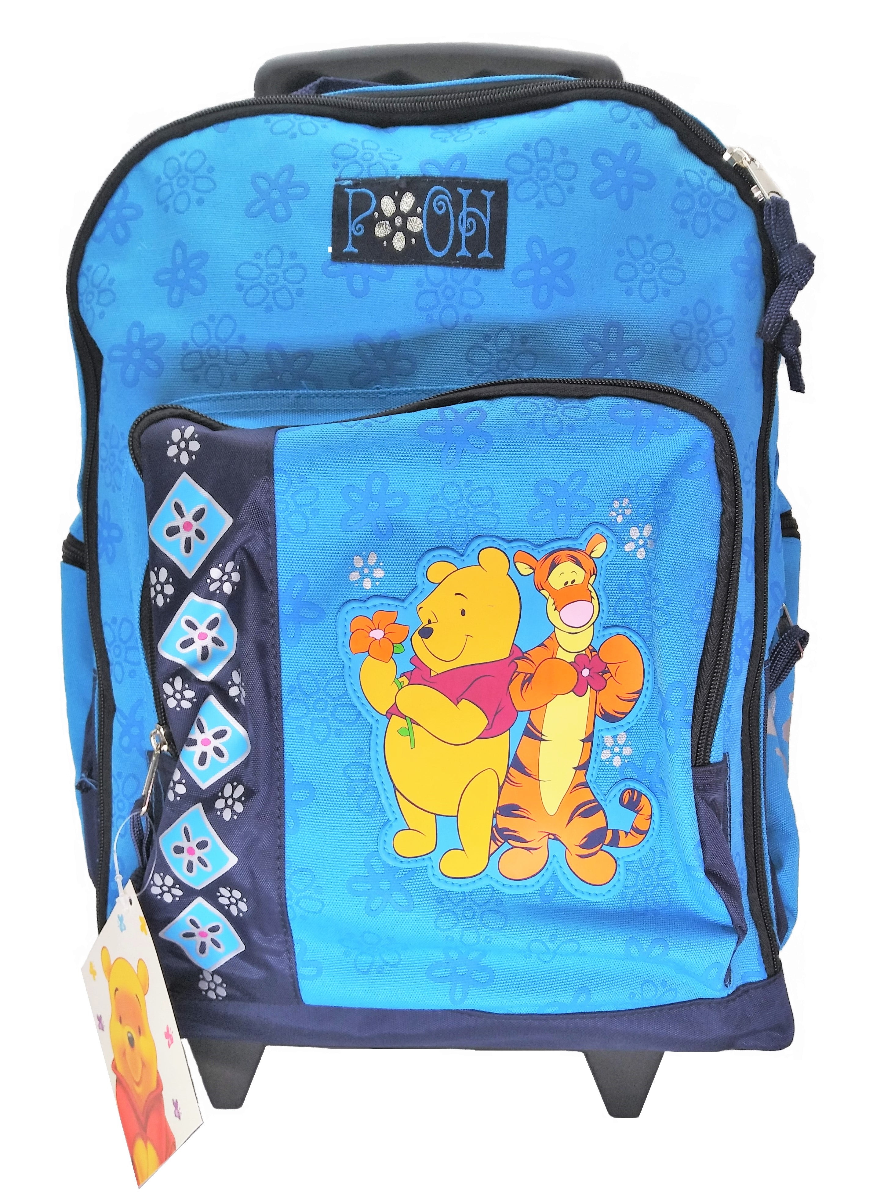 Winnie the Pooh Bear Rolling Backpack 16 inch Large Blue Flowers 003383 ...