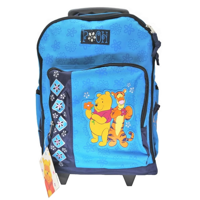 Winnie the Pooh Bear Rolling Backpack 16 inch Large Blue Flowers 003383 ...