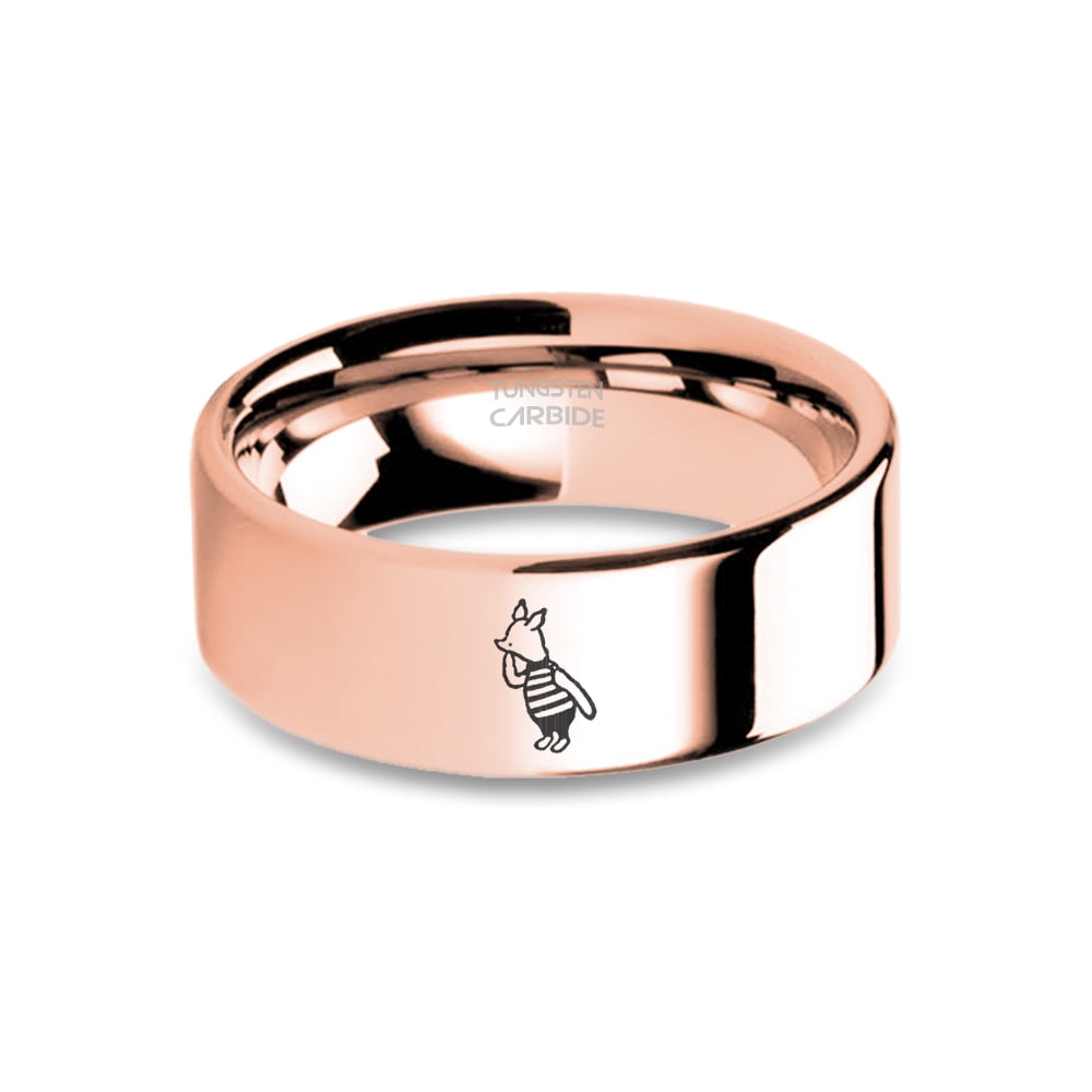 Winnie-the-Pooh Classic Piglet Engraved Rose Gold Tungsten Ring, 8mm ...
