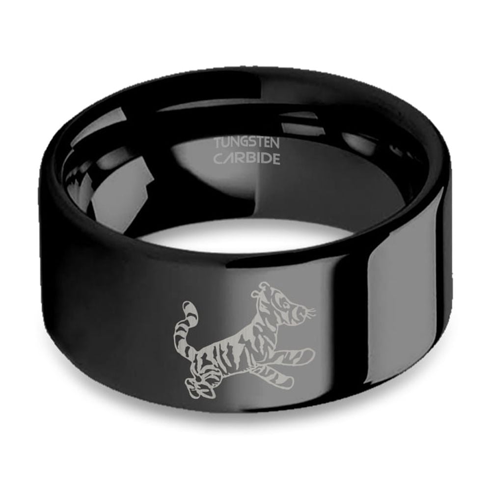 Winnie-the-Pooh Classic Tigger Engraved Black Tungsten Ring, 10mm, Size ...