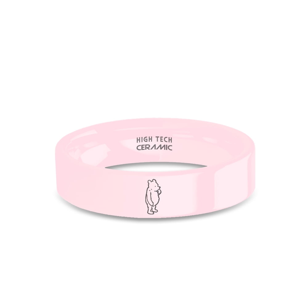 Winnie-the-Pooh EH Shepard Engraved Pink Ceramic Wedding Ring, 6mm ...
