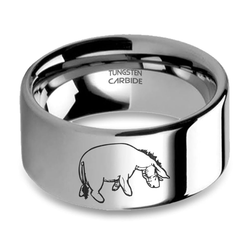 Winnie-the-Pooh Eeyore Engraved Silver Tungsten Carbide Ring, 10mm ...