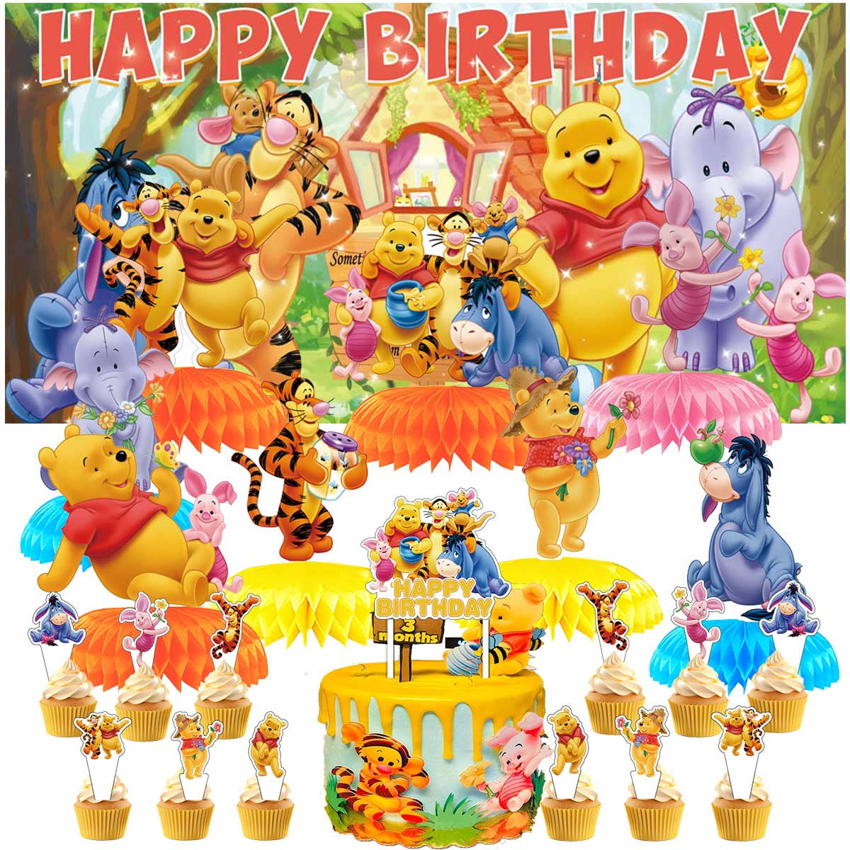 Winnie the Pooh Honeycomb Centerpieces Table Toppers Backdrop ...