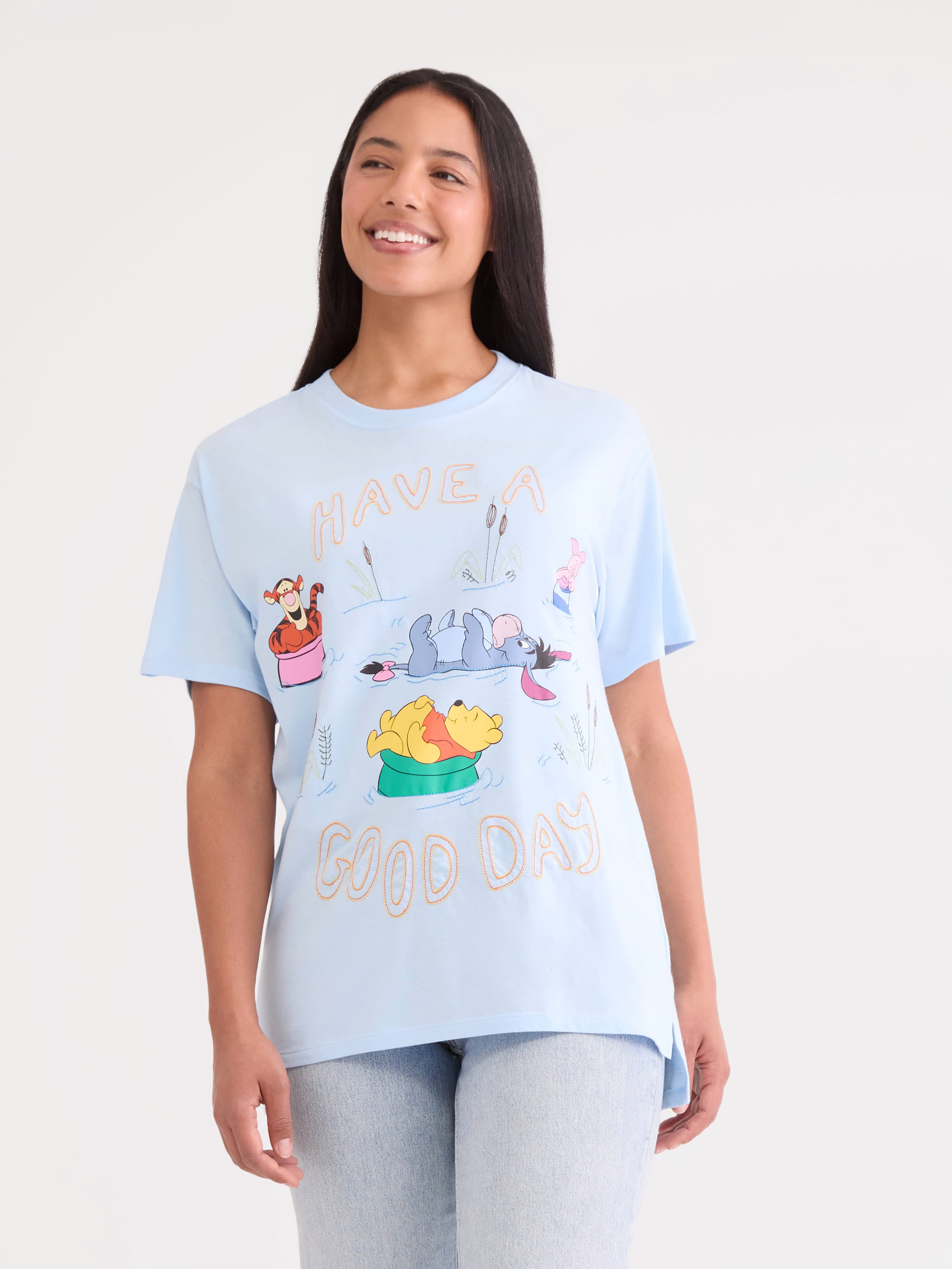 Winnie the Pooh Women’s Graphic Tee with Embroidery, Sizes XXS-XXL ...