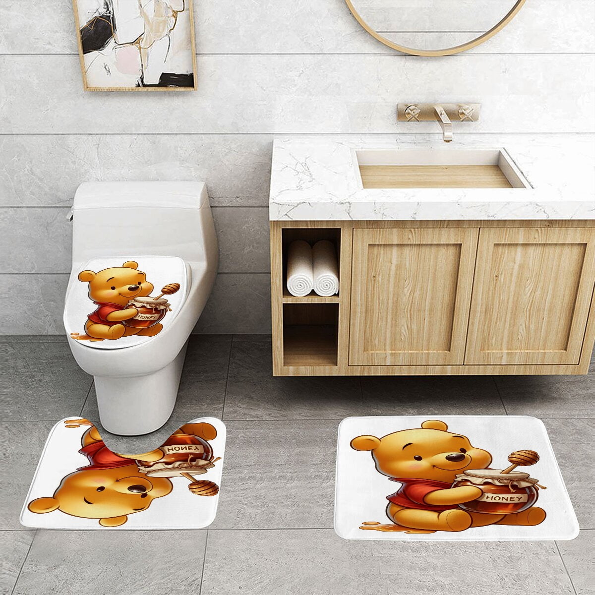Winnie the Pooh floor mat and toilet set is durable, machine washable ...