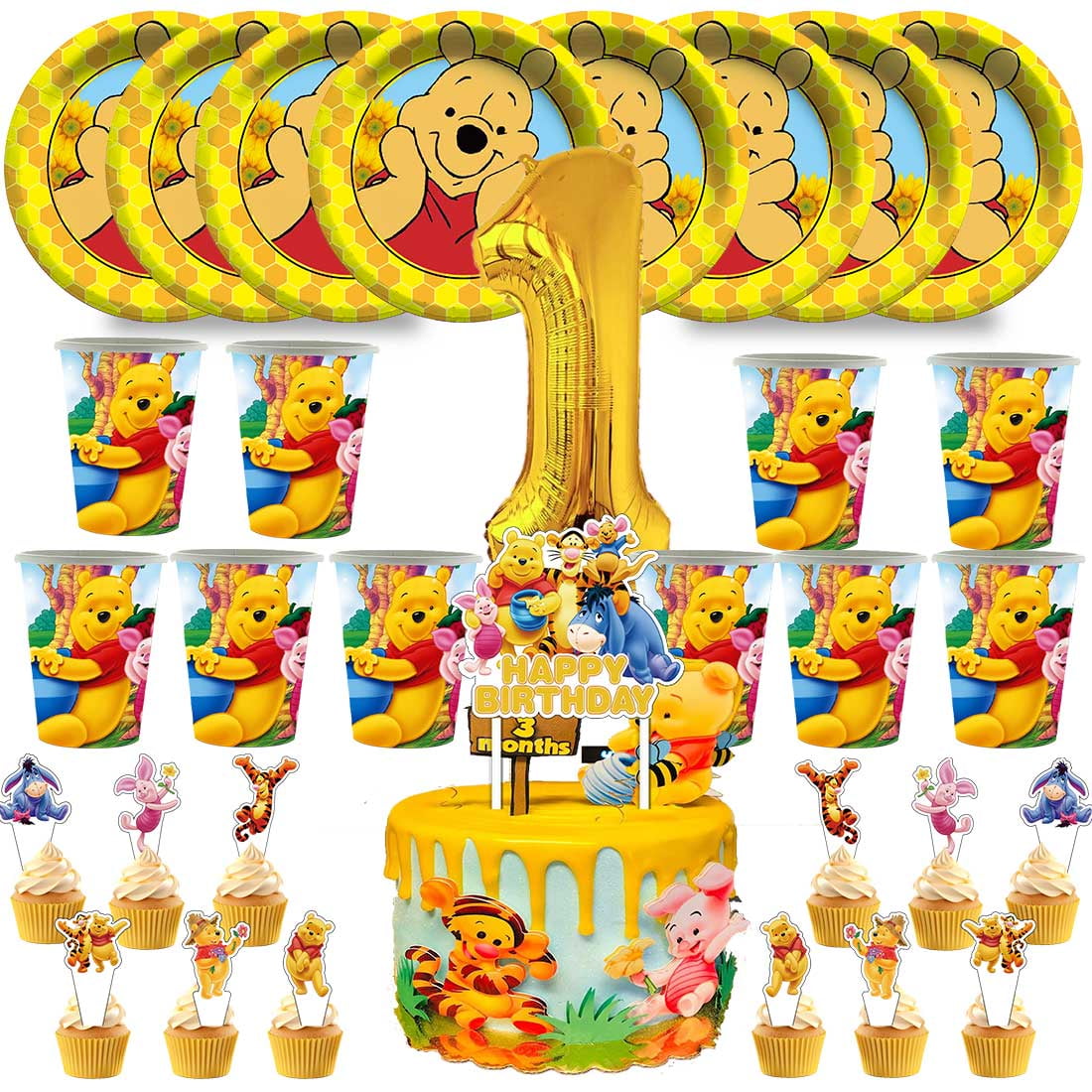 Winnie the pooh Birthday 1st Cups Party Supplies Plates Fans ...