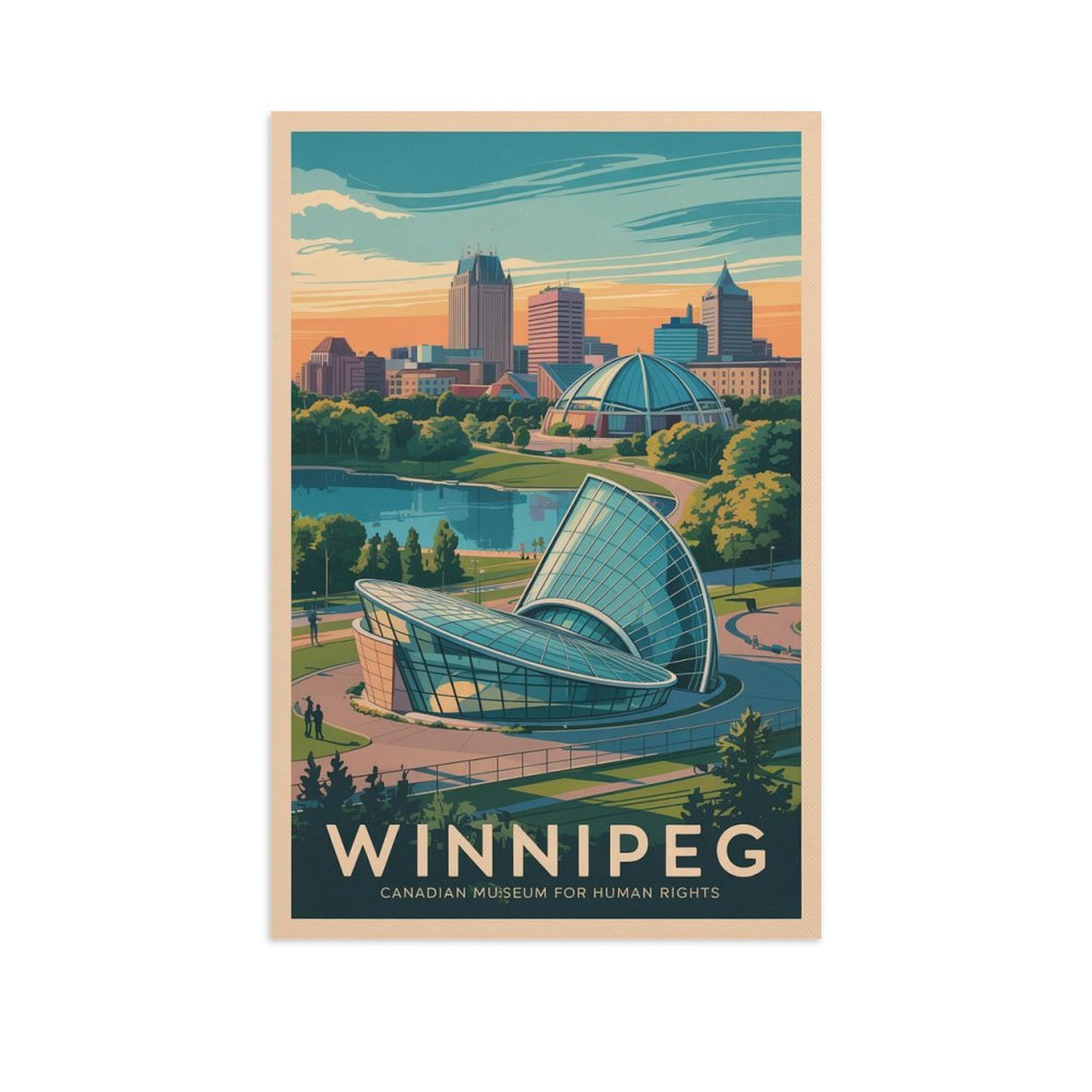 Winnipeg Retro Travel Poster Vintage Canadian City Tourism with Museum ...