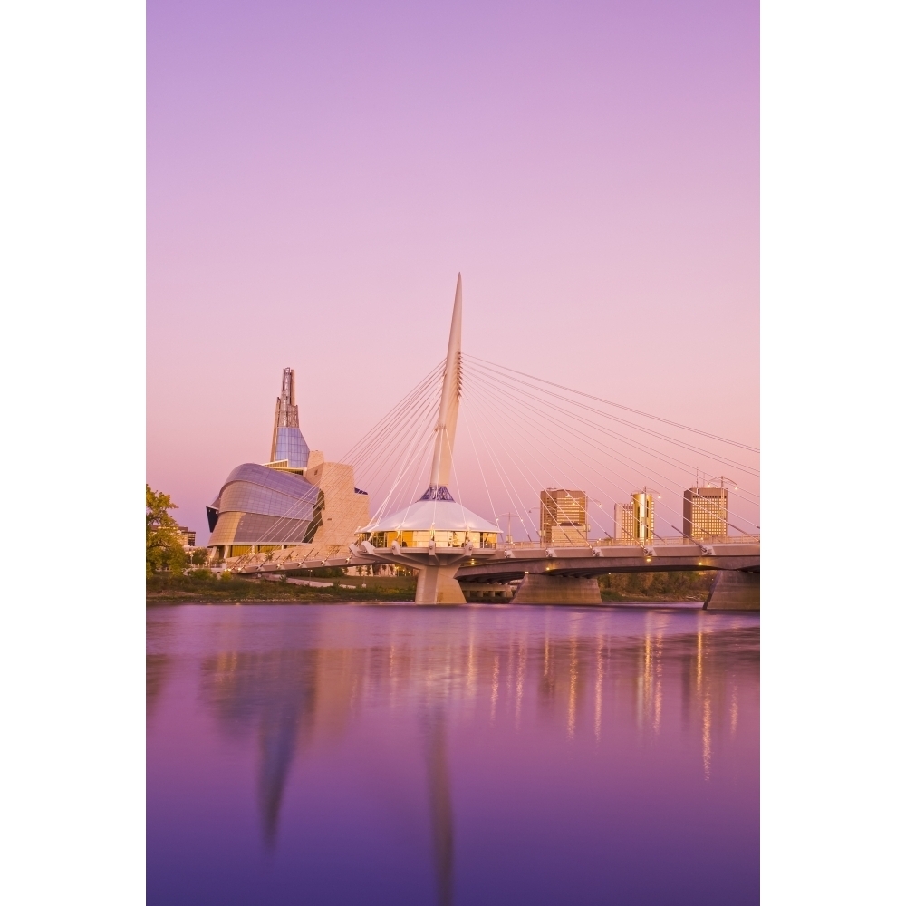 Winnipeg skyline from St. Boniface showing the Red River Esplanade Riel ...