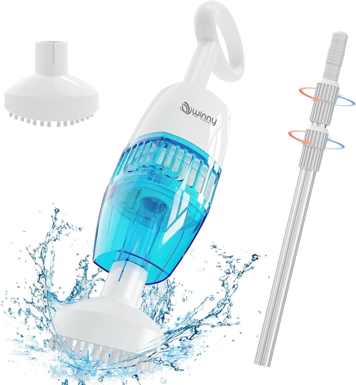 Winny Handheld Pool Vacuum, Cordless Pool Vacuum with 60 Mins Runtime ...