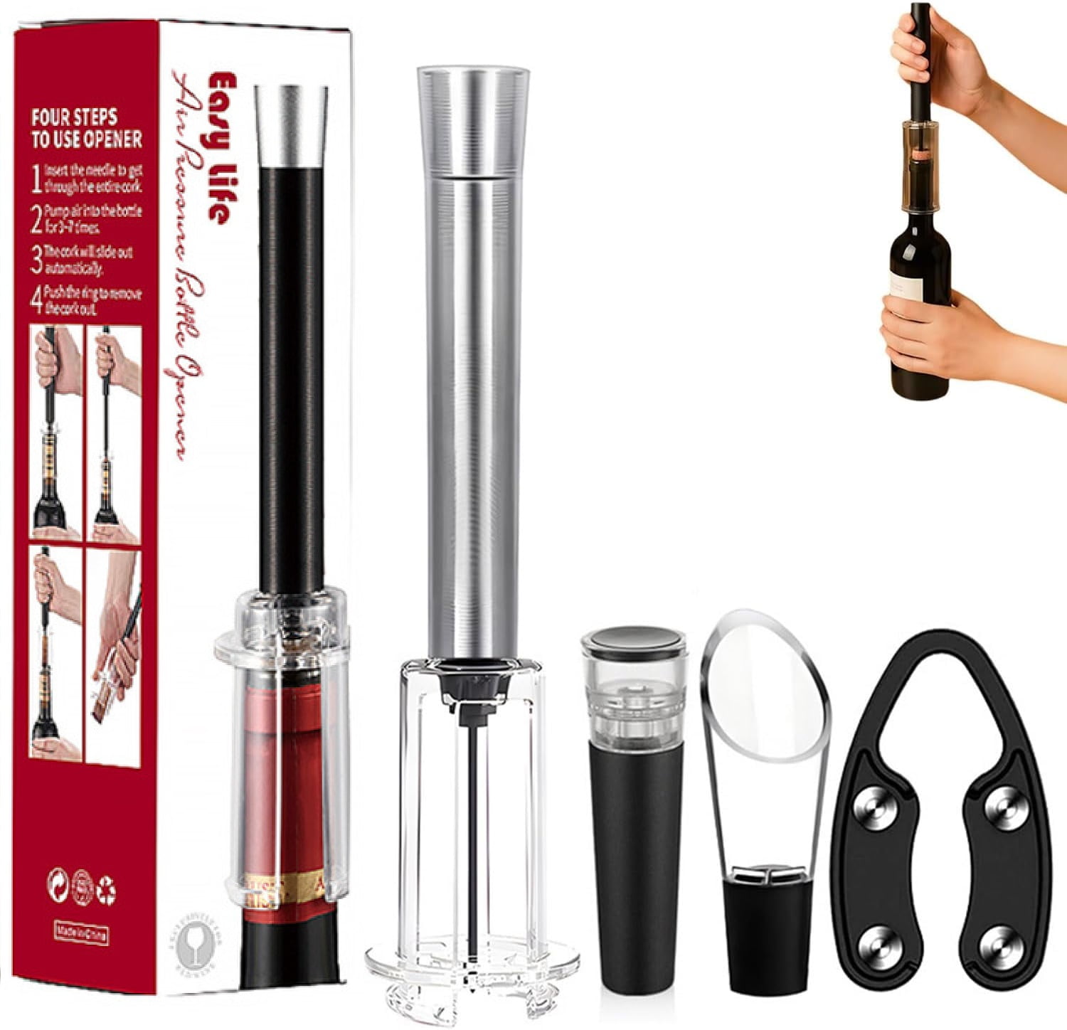 Wino on the Go Holiday Gift Set, 4-in-1 Wine Opening Set with Air ...