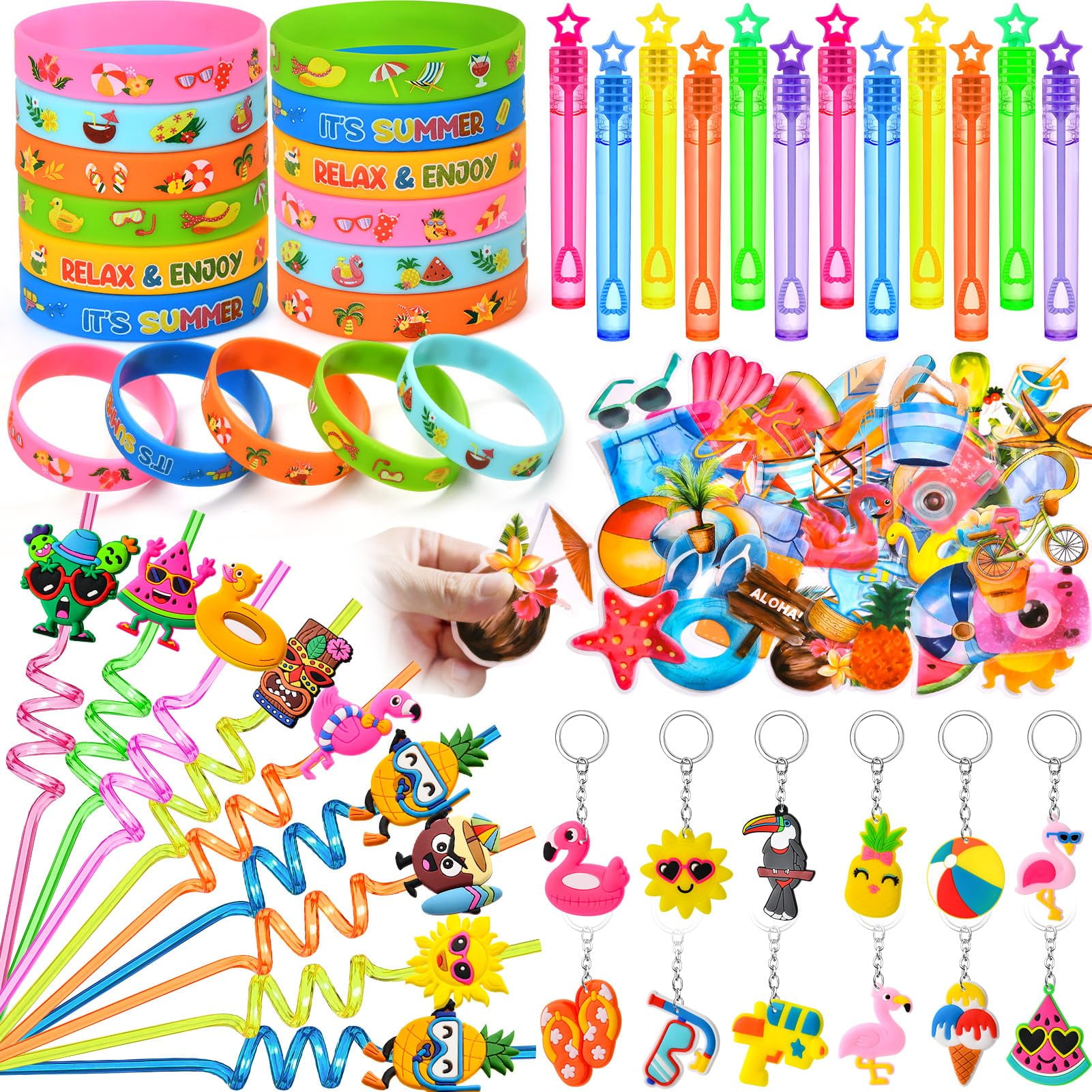 Winrayk 101Pcs Summer Pool Party Favors Beach Birthday Drinking Straw ...