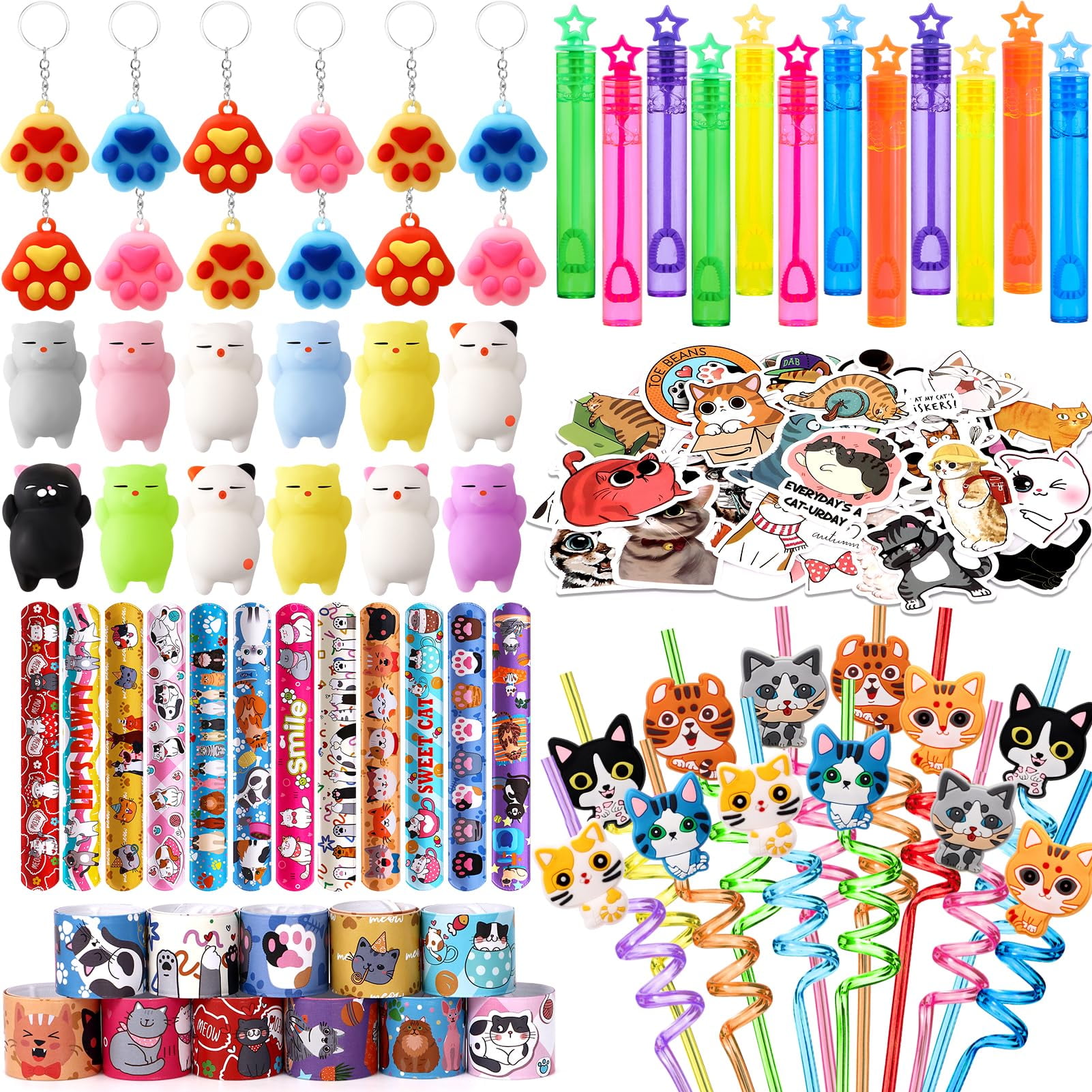 Winrayk Cat Party Favors STF9 Birthday Supplies for Kids Toy Bubble Wand Cat Claw Keychain Slap ...