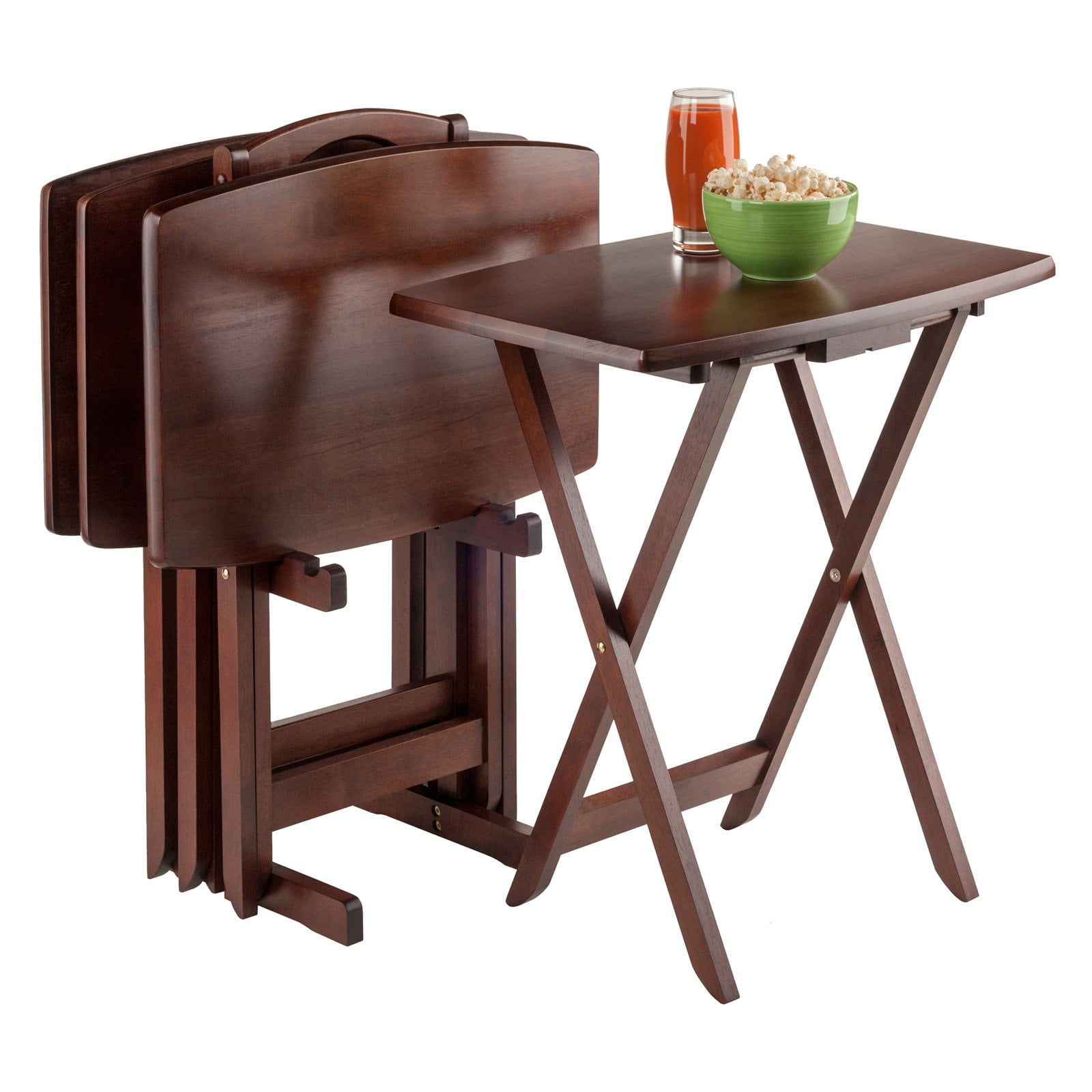Winsome Dylan 5-Piece Oversized Folding Snack Table Set, Walnut Finish ...
