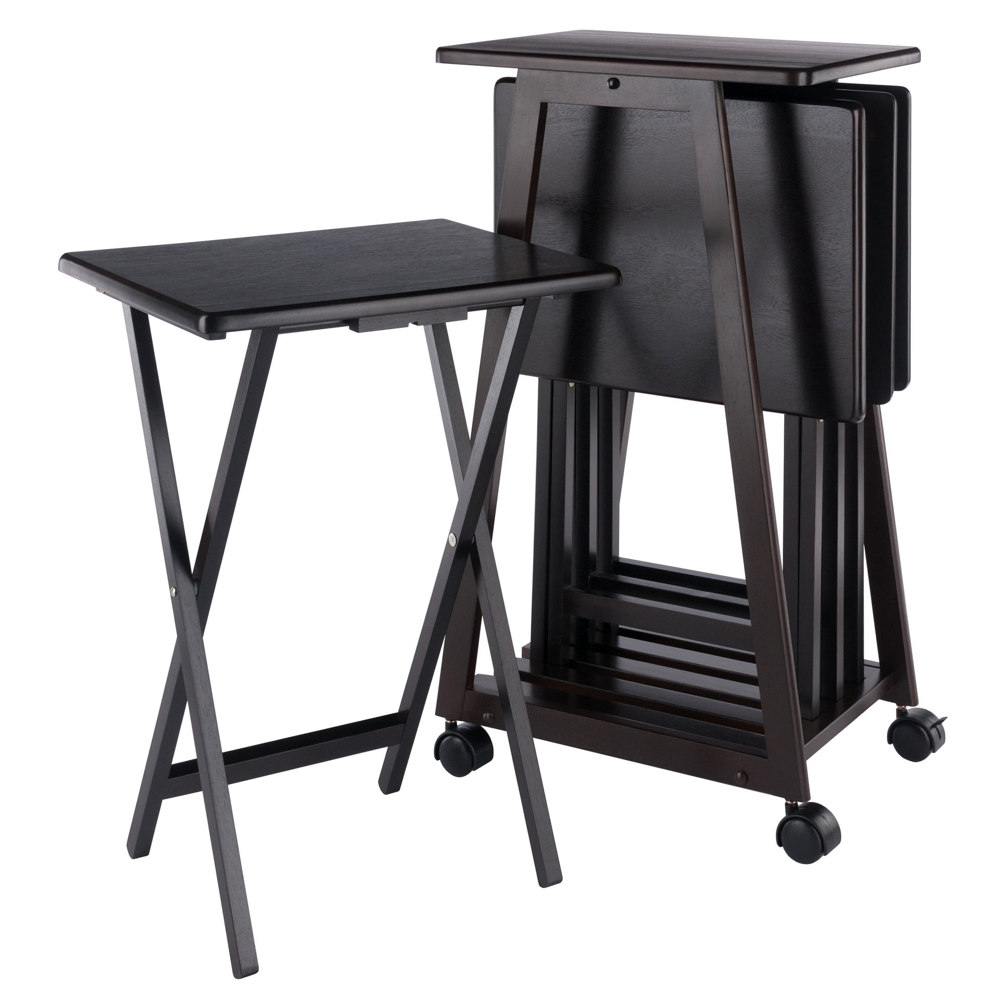 Winsome Adriel 5-Pc Snack Table Set, Solid Wood, Coffee Finish ...