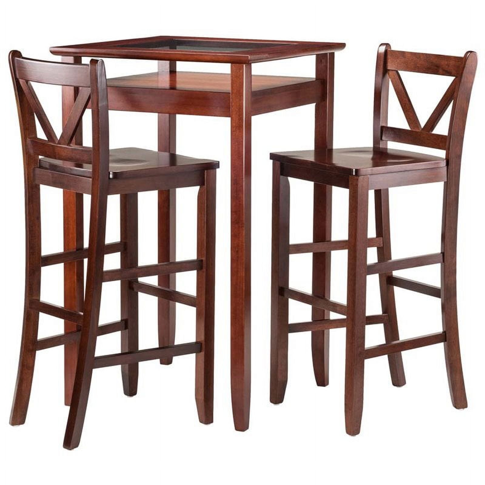Winsome Wood Halo 3-Pc Pub Set, Glass Inset Table & 2 V-Back Bar Stools ...