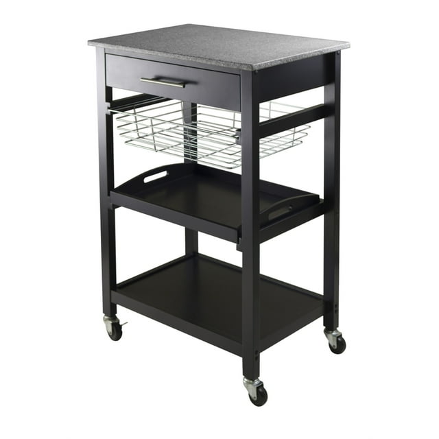 Winsome Wood Julia Granite Top Kitchen Utility Cart, Black Finish ...