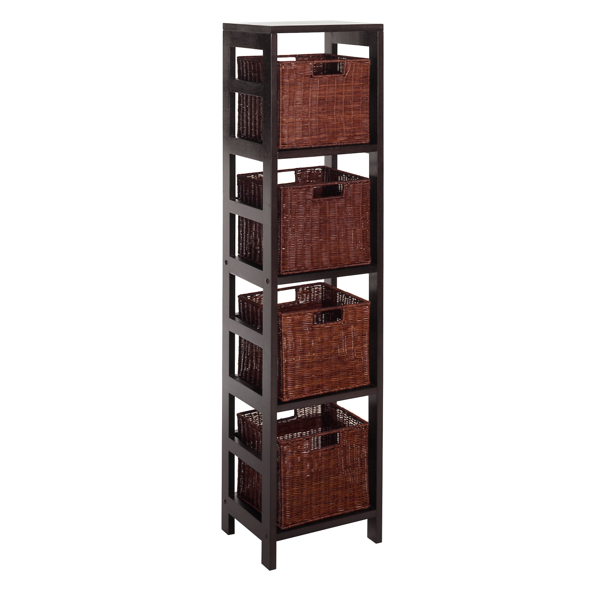 Winsome Wood Leo 5pc Storage Shelf with Basket Set, Shelf with 4 small ...