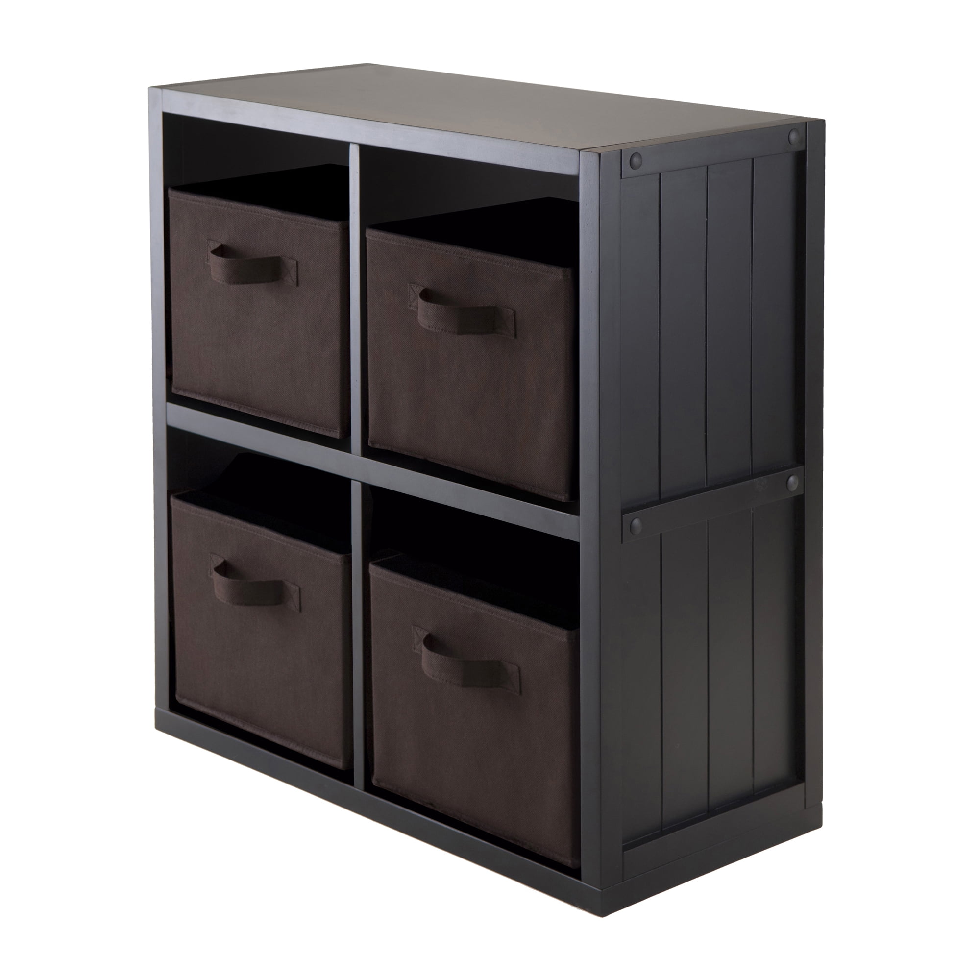 Winsome Wood Timothy 2x2 Black Storage Shelf with 4 Foldable Chocolate ...
