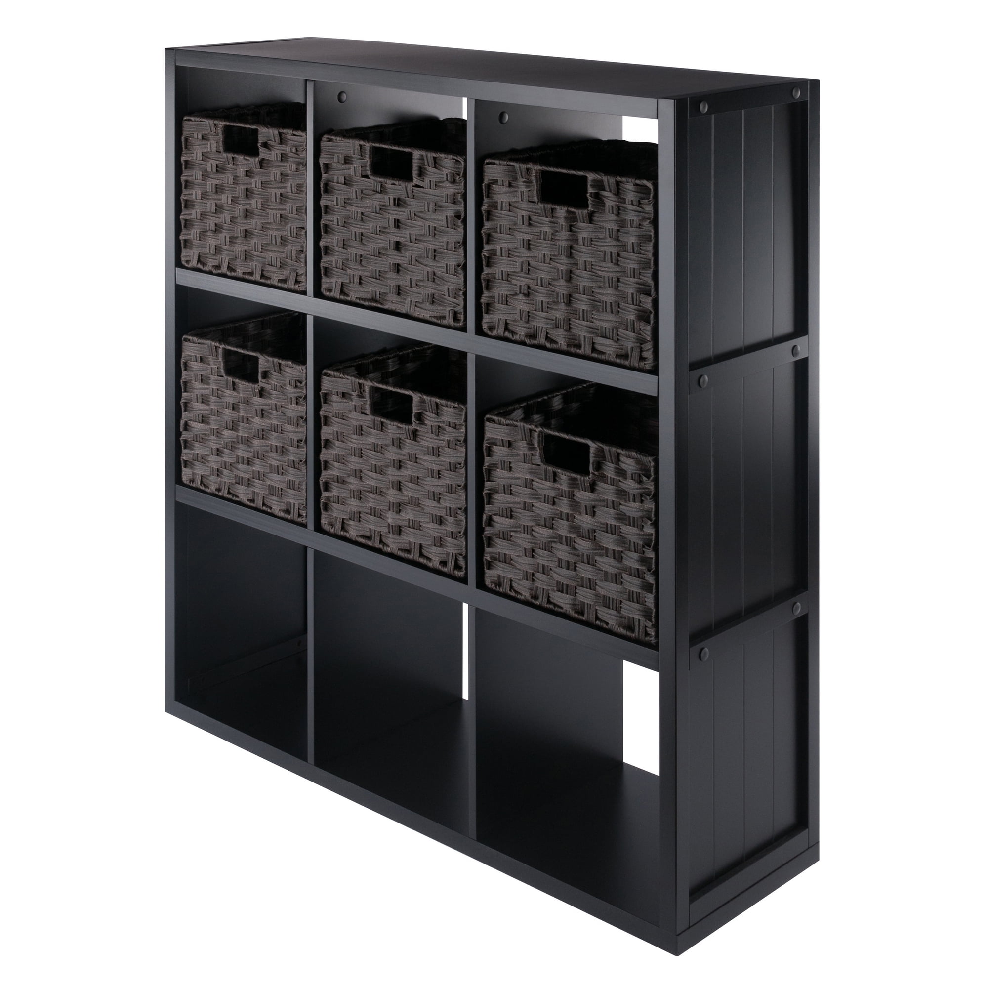 Winsome Wood Timothy 3x3 Black Storage Shelf with 6 Foldable Woven ...