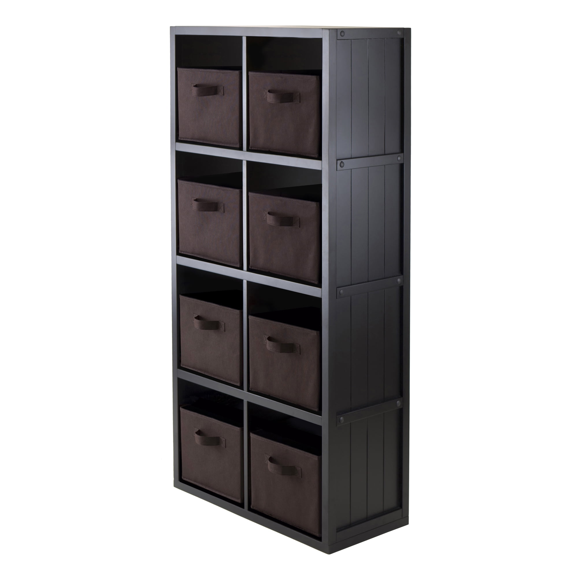 Winsome Wood Timothy 4x2 Black Storage Shelf with 8 Foldable Chocolate ...