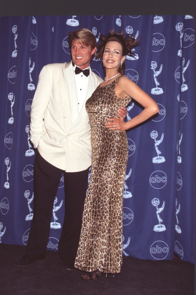 Winsor Harmon In White Tuxedo Jacket And Hunter Tylo In Animal Print ...