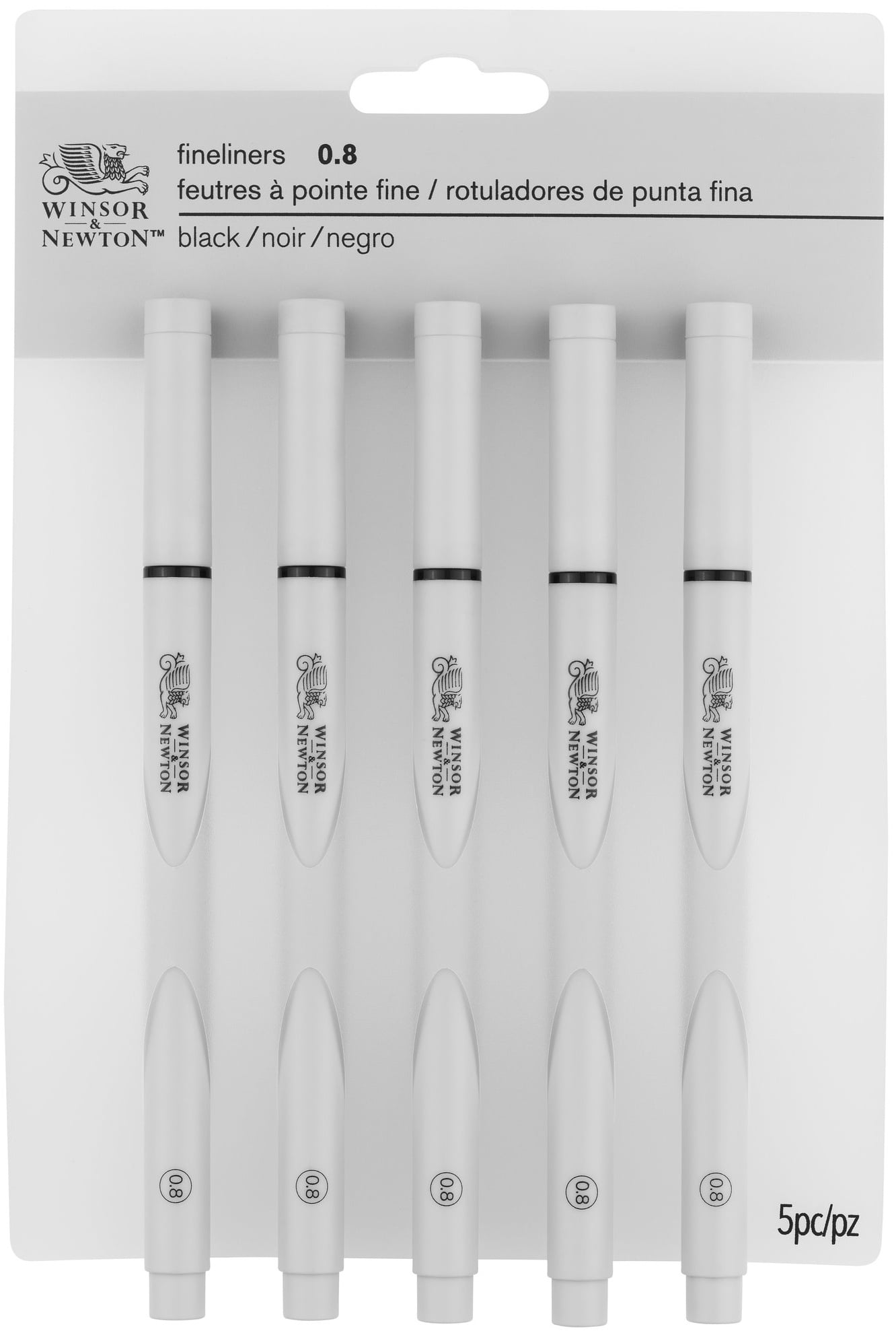 Winsor & Newton Fineliner Fine Point Pen Set, 0.8 mm Tip, Set of 5 ...