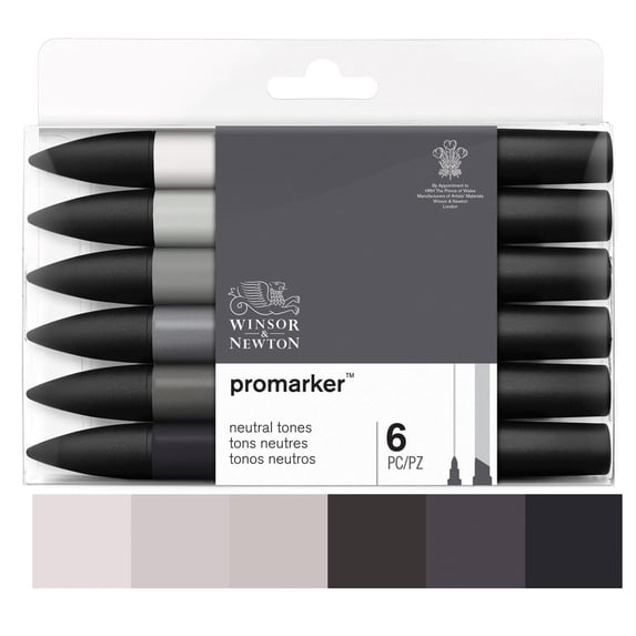 Winsor & Newton ProMarker Set, 6 Neutral Tone Markers, Twin Tips for ...