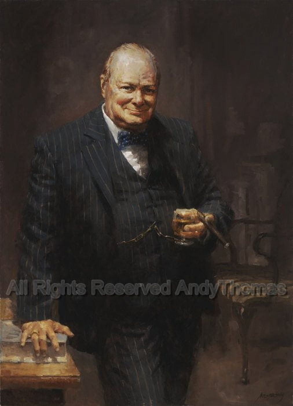 Winston Churchill Painting by Andy Thomas Canvas Open Edition - 16x12 ...
