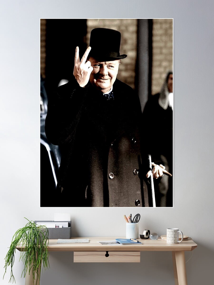 Winston Churchill Ve Day V Sign Poster / Sticker Poster Wall Art ...