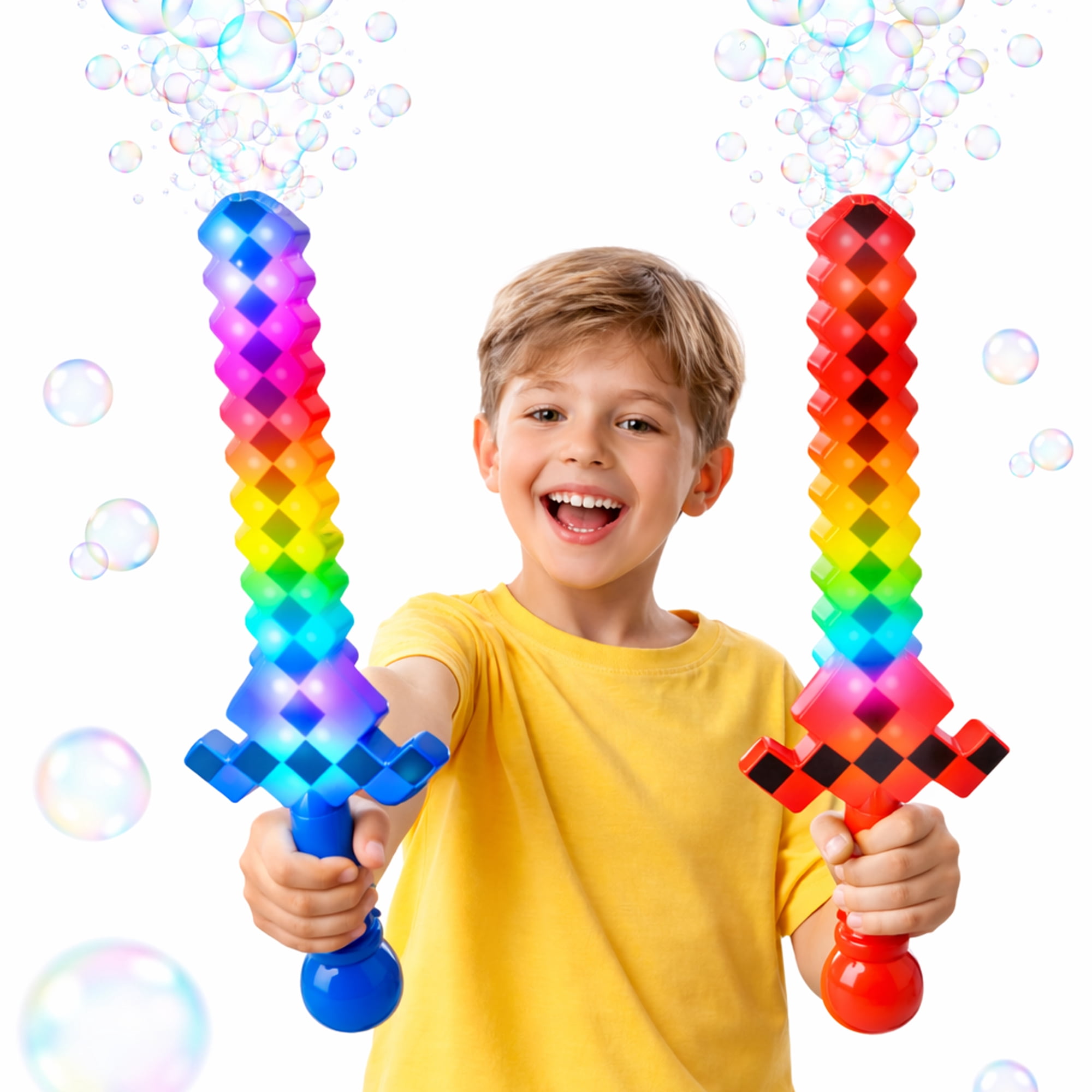 Winston Trading Pixel Bubble Swords Bubble Blowing Light Up Flashing ...