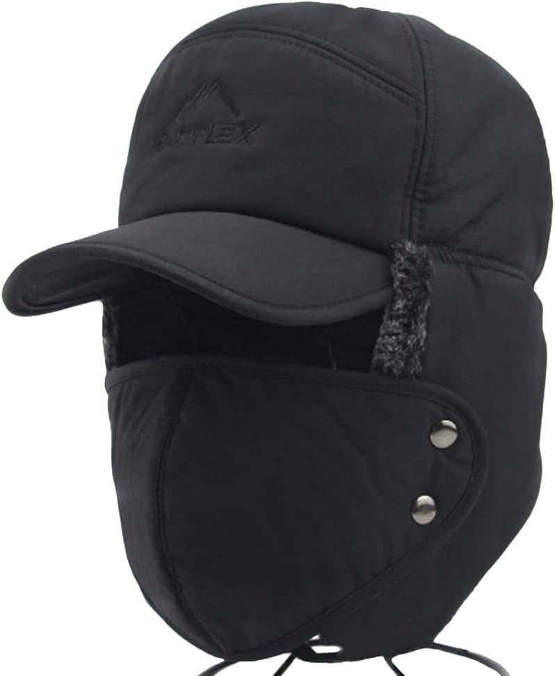 Winter 3 in 1 Thermal Fur Lined Trapper Hat with Ear Flap Full Face ...