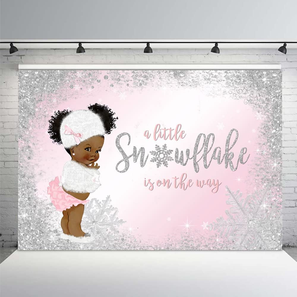Winter A Little Snowflake Is On The Way Backdrop for Girls Baby Shower ...