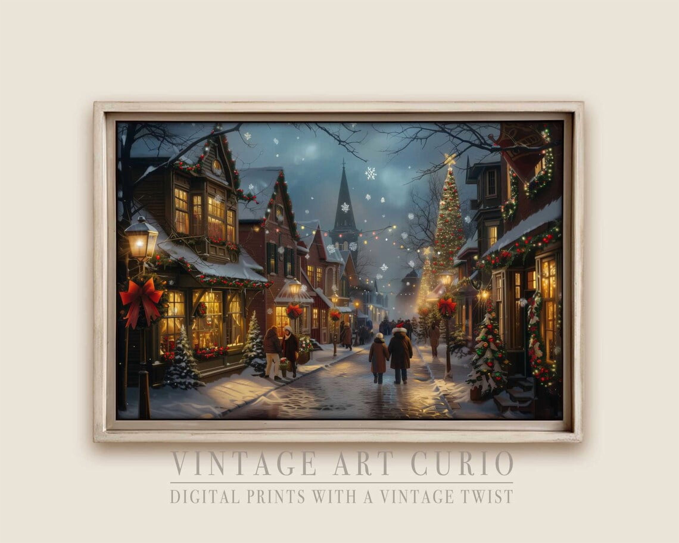 Winter Americana Village Wall Art Print, Rustic Farmhouse Scenery, Cozy ...