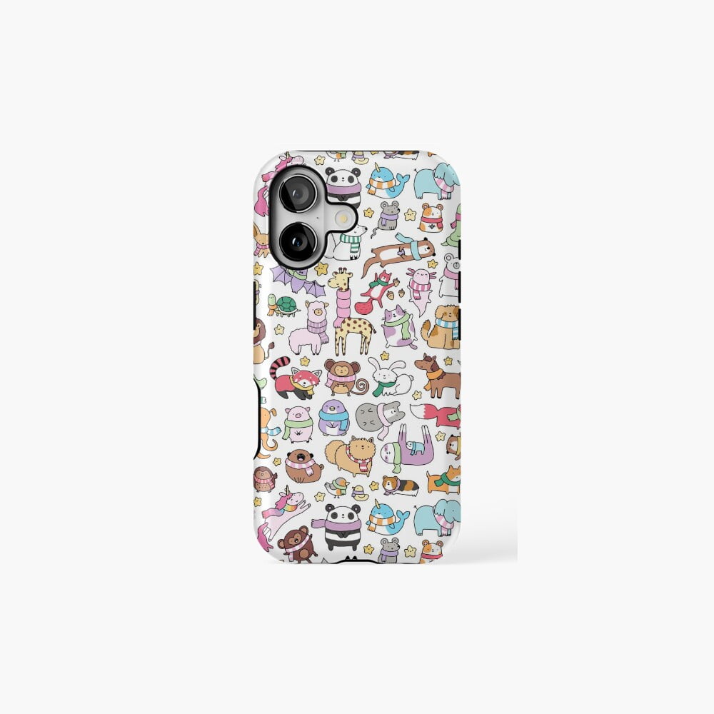 Winter Animals with Scarves Doodle Cute Universal Case for iPhone 11-17 ...