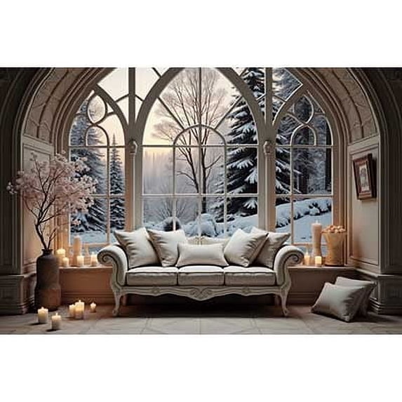 Winter Arch Window Photo Background Photography Christmas Xmas Tree ...