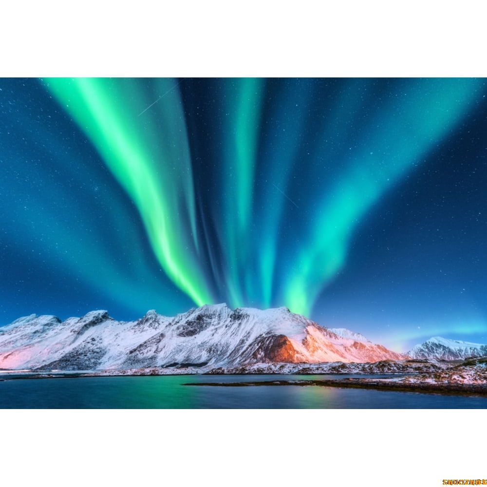 Winter Aurora Night Natural Sce Backdrop Arctic Snow Capped Mountains ...