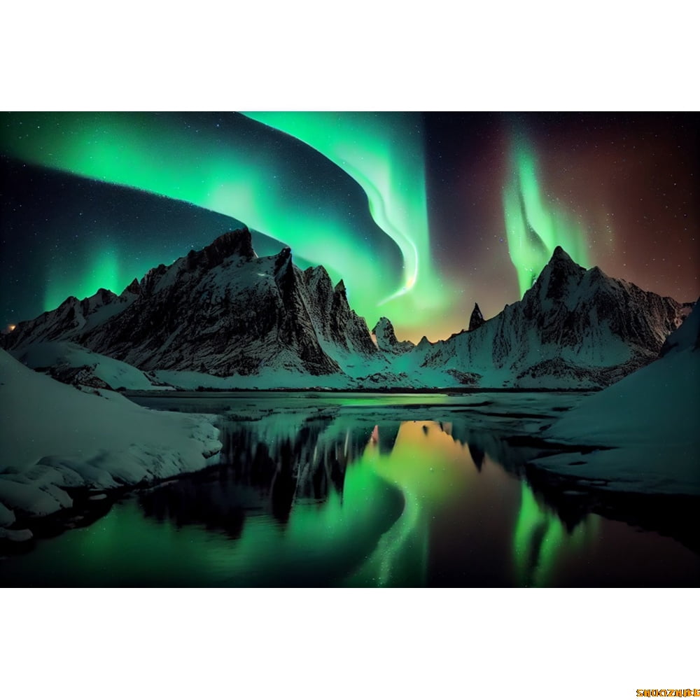 Winter Aurora Night Natural Sce Backdrop Arctic Snow Capped Mountains ...