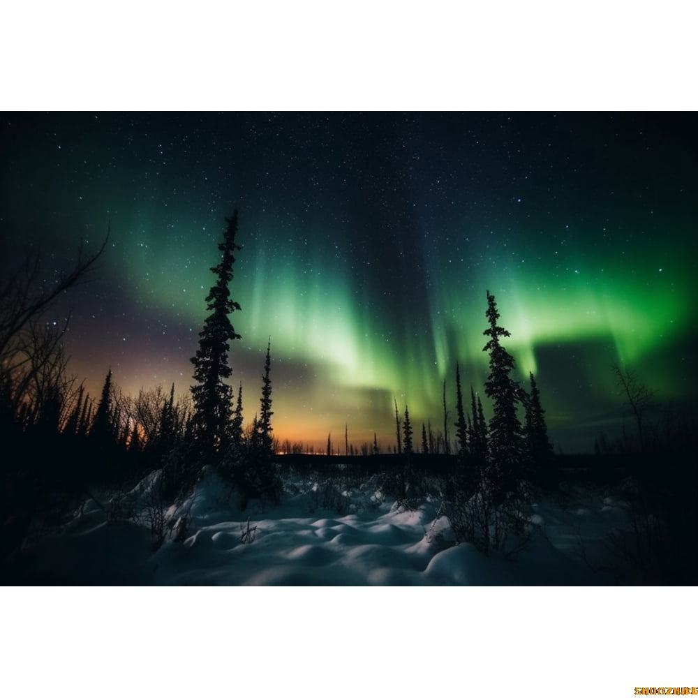 Winter Aurora Night Natural Sce Backdrop Arctic Snow Capped Mountains ...