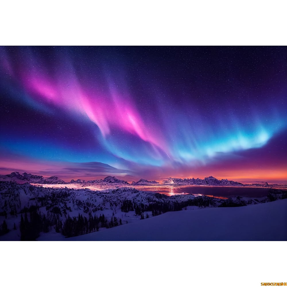 Winter Aurora Night Natural Sce Backdrop Arctic Snow Capped Mountains ...