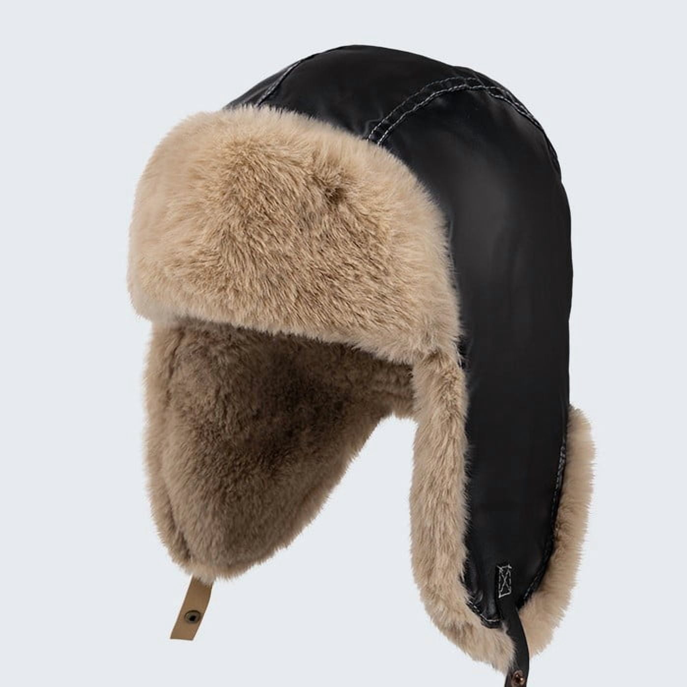 Winter Aviator Trapper Hat PU Leather Pilot Cap with Ear Flaps Warm ...