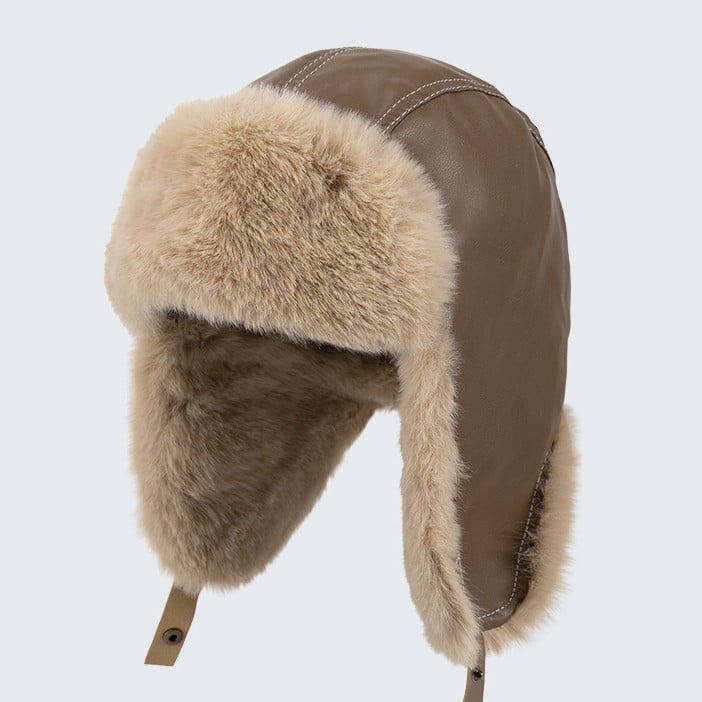 Winter Aviator Trapper Hat PU Leather Pilot Cap with Ear Flaps Warm ...
