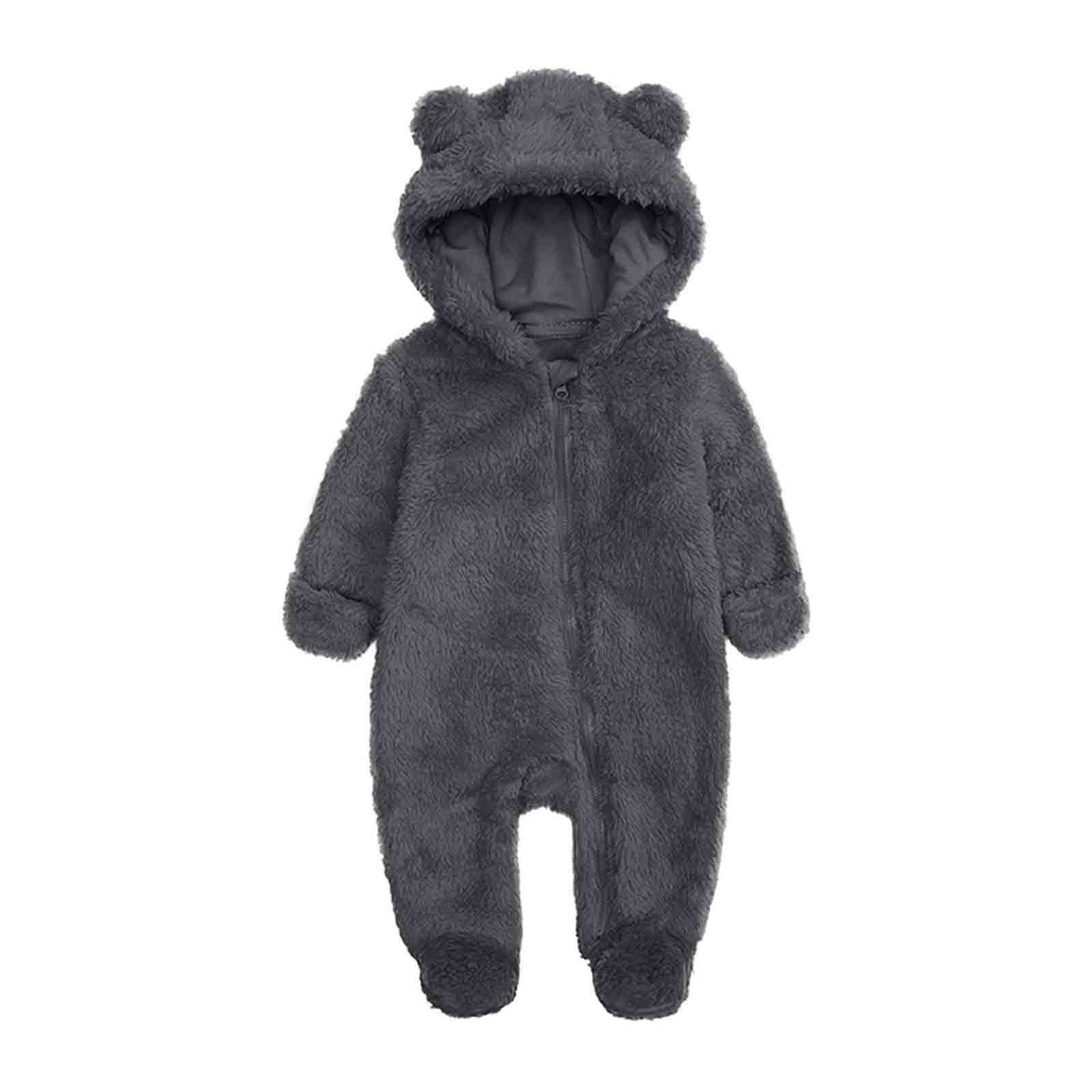 ZyeKqe Winter Baby Clothes Warm Fleece Thick Onesie Ear Hooded Jumpsuits Newborn Boys Girls ...