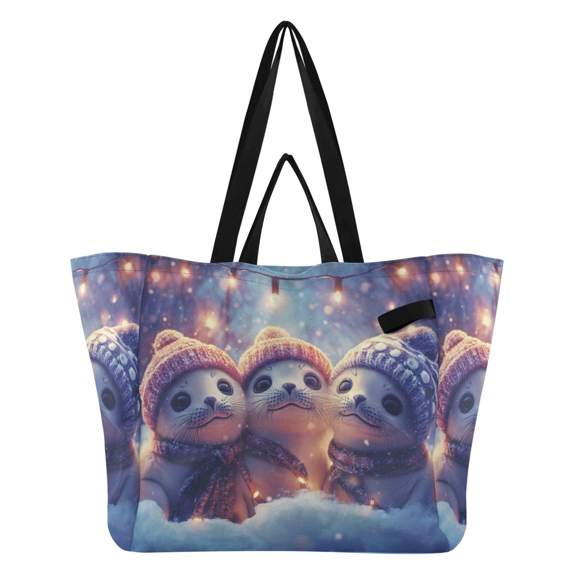 Winter Baby Seal Canvas Tote Bag Large Capacity Reusable Tote with ...