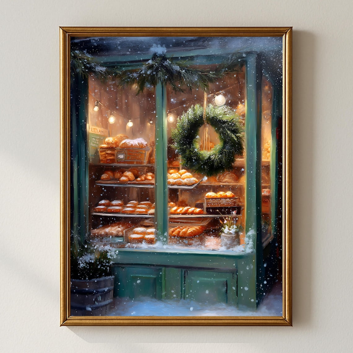Winter Bakery Wall Art, Cozy Winter Bread Shop, Kitchen Décor, Snowy ...