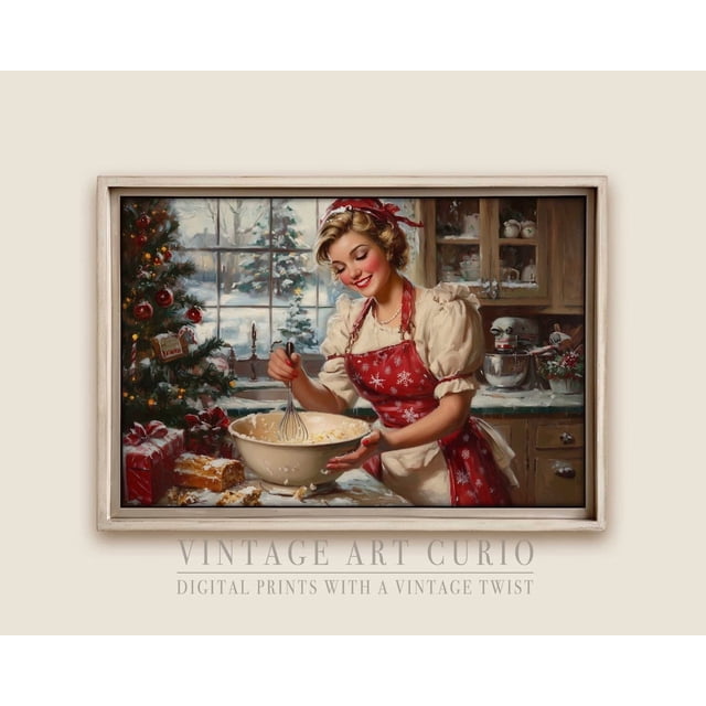 Winter Baking Wall Art Print, Retro Kitchen Scene, Cozy Cottagecore ...