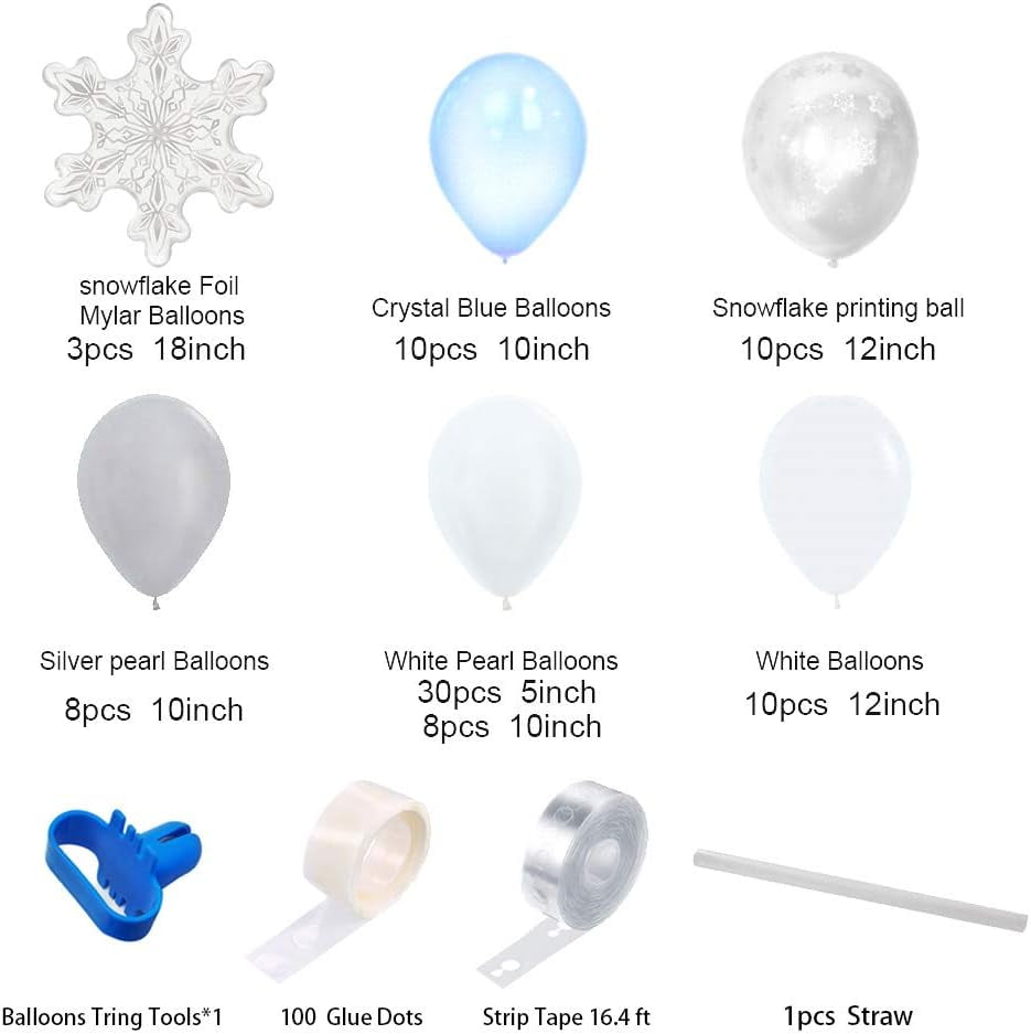 Winter Balloon Garland Arch Kit Ice Snow Crystal Blue Balloons ...