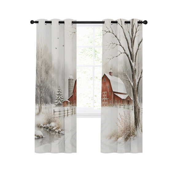 Winter Barn Blackout Curtains 63 Inches Length, Farmhouse Country Snows ...